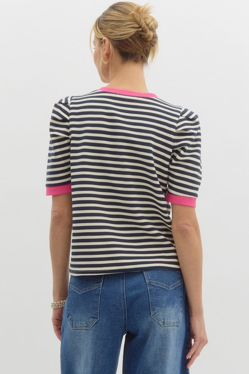 The Erica Stripe Detail Top – Blue Louis Boutique